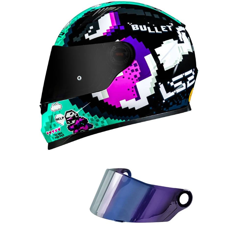 Capacete LS2 FF358 Bullet Preto e Azul Brilhante Mais Viseira Camaleão ...