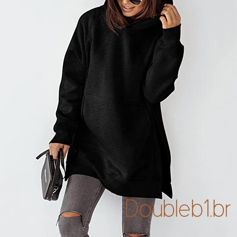 Moletom Feminino Dou's Primavera Com Capuz Longo Manga Comprida Cor ...