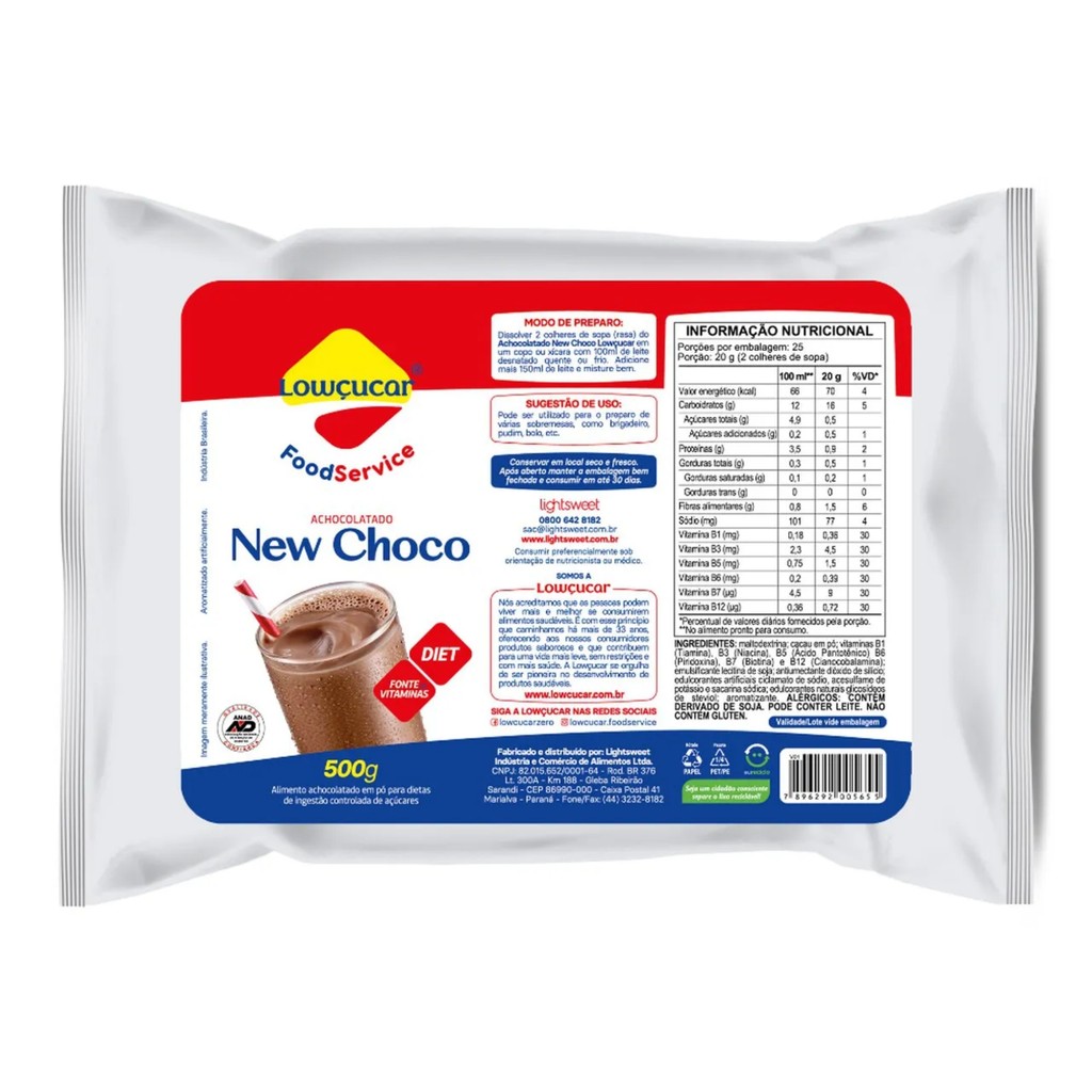 Lowçucar - Achocolatado New Choco Diet - 500g | Shopee Brasil