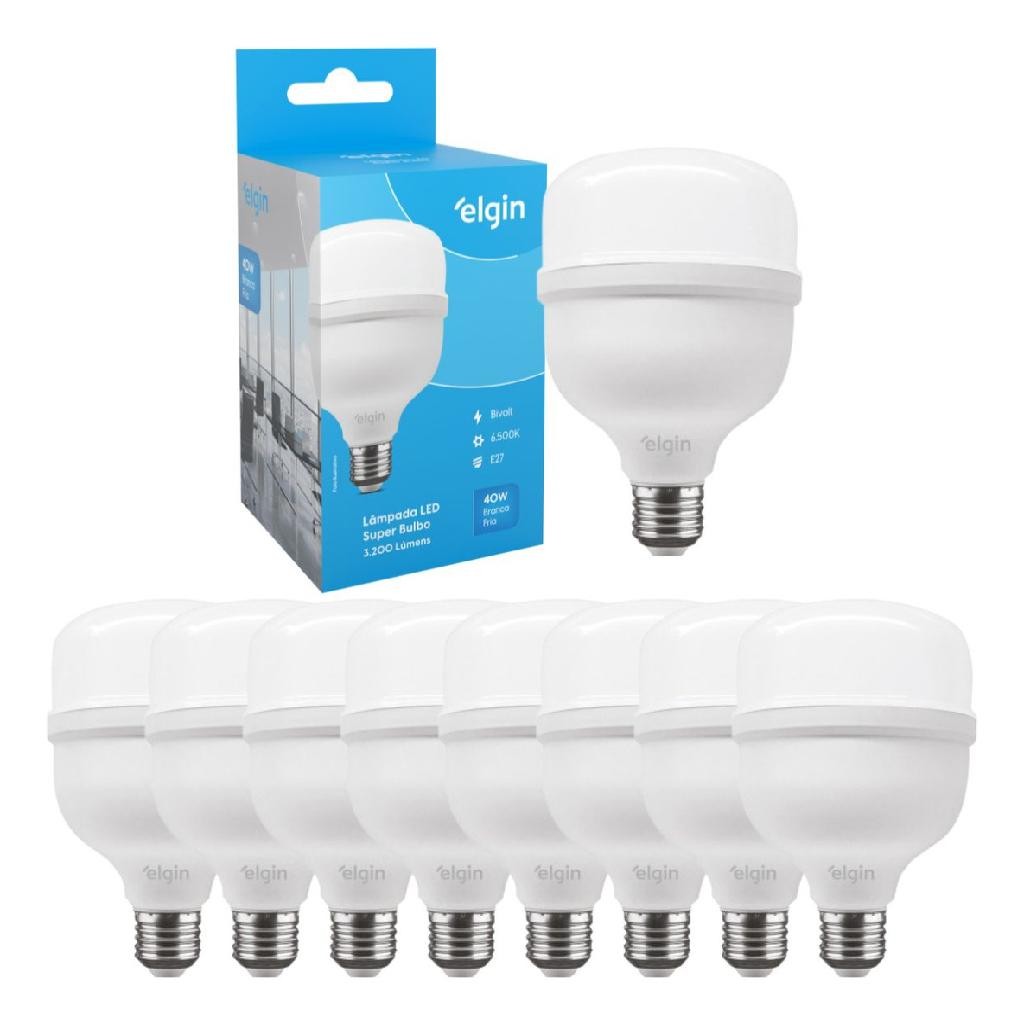 Kit 8 Lâmpadas Super Bulbo Alta Potência Led 40w 6500k Elgin | Shopee Brasil