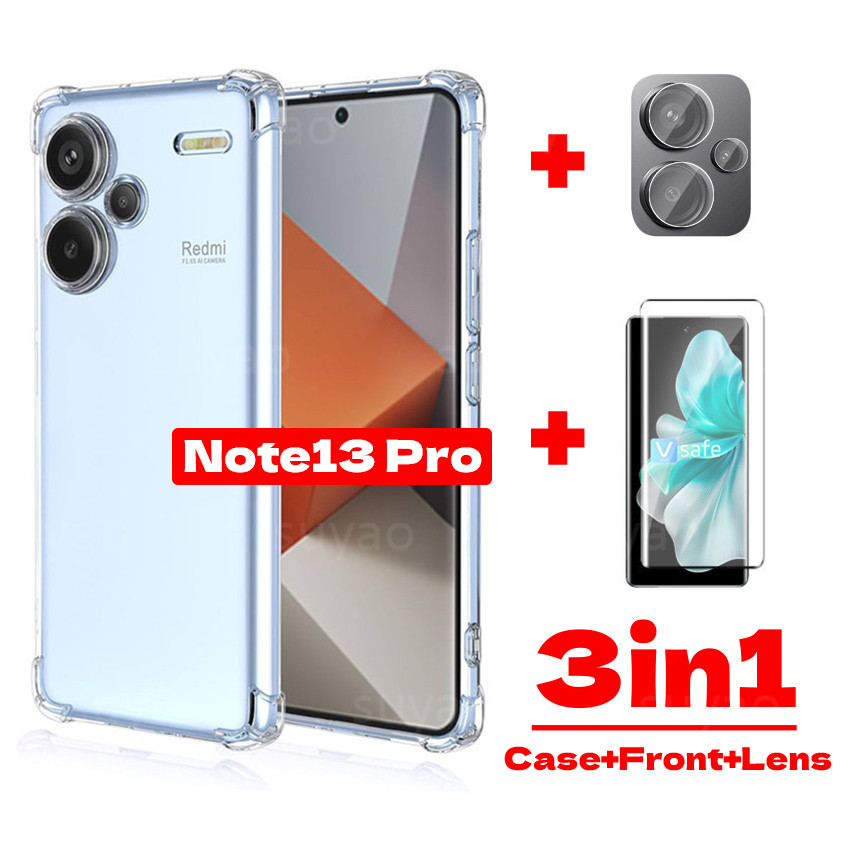 Para Redmi Note 13 Pro + 3in1 Caixa Do Telefone Transparente À Prova De Choque Note13 Note13Pro ...