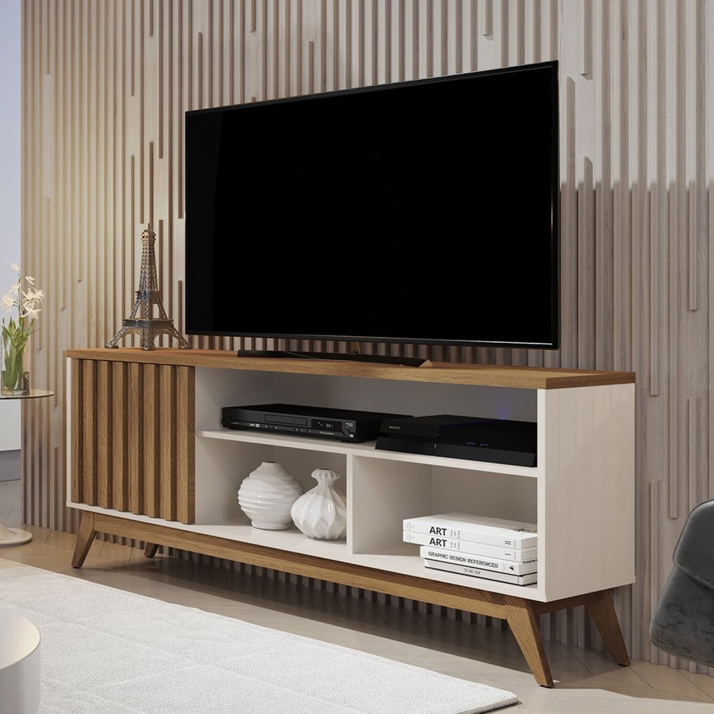 Rack Para TV até 55 Polegadas Retrô Ripado Malbec Wood Off White/Freijó ...