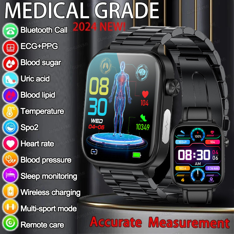 2024 Novo Relógio De Grau Médico Smart Watch Men Glicose Sanguínea ...