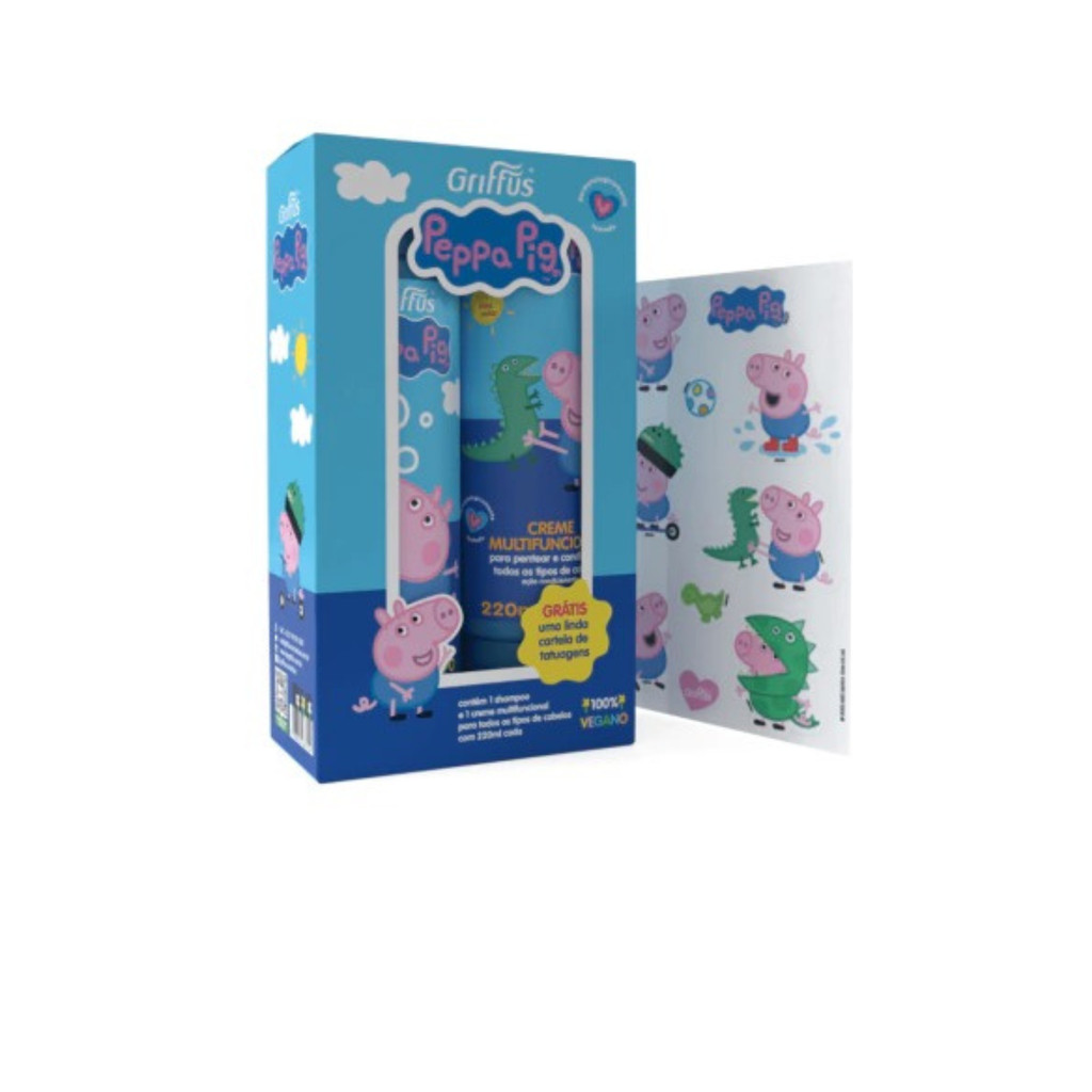 Kit George/Peppa Shampoo 220ml + Multifuncional 220ml + Cartela De ...
