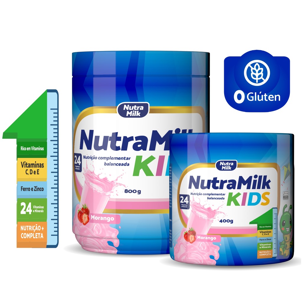 Melhor Suplemento Alimentar em pó infantil NutraMilk Kids, Rico em Vitaminas e Minerais, Sem ...