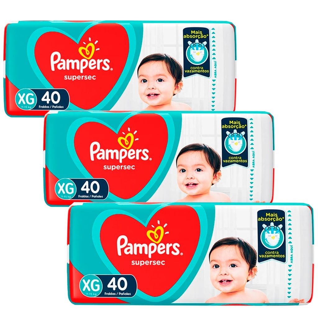 kit 3 Fraldas Pampers Supersec Hiper XG - 40 Tiras | Shopee Brasil