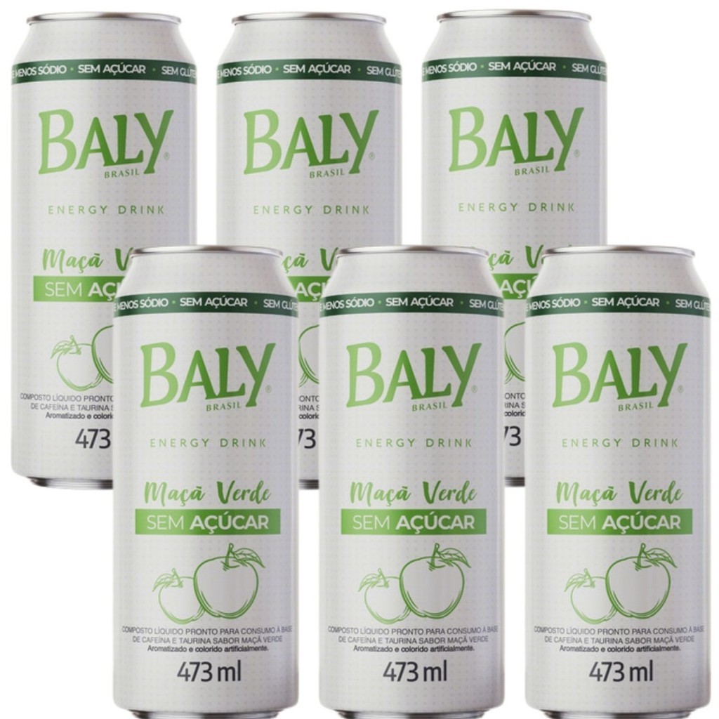 Energetico Baly Maça Verde Sem Acucar kit Com 6 Unidades de 473ml Pack ...