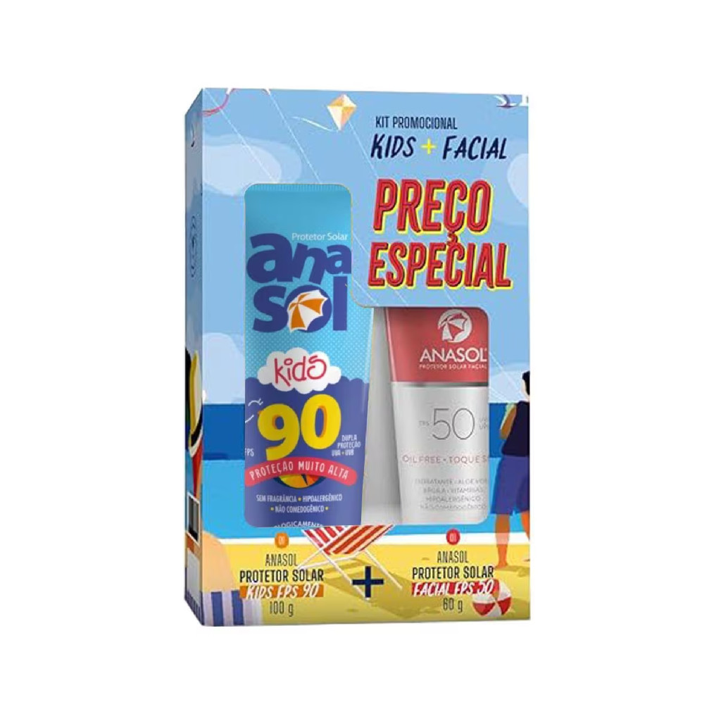Kit Protetor Solar Kids 100g FPS 90 + Protetor Facial Hidratante FPS 50 ...