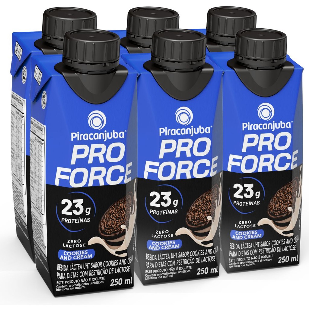 Pack 6un Whey Pro Force 23g Piracanjuba Cookies and Cream - 6x250ml ...