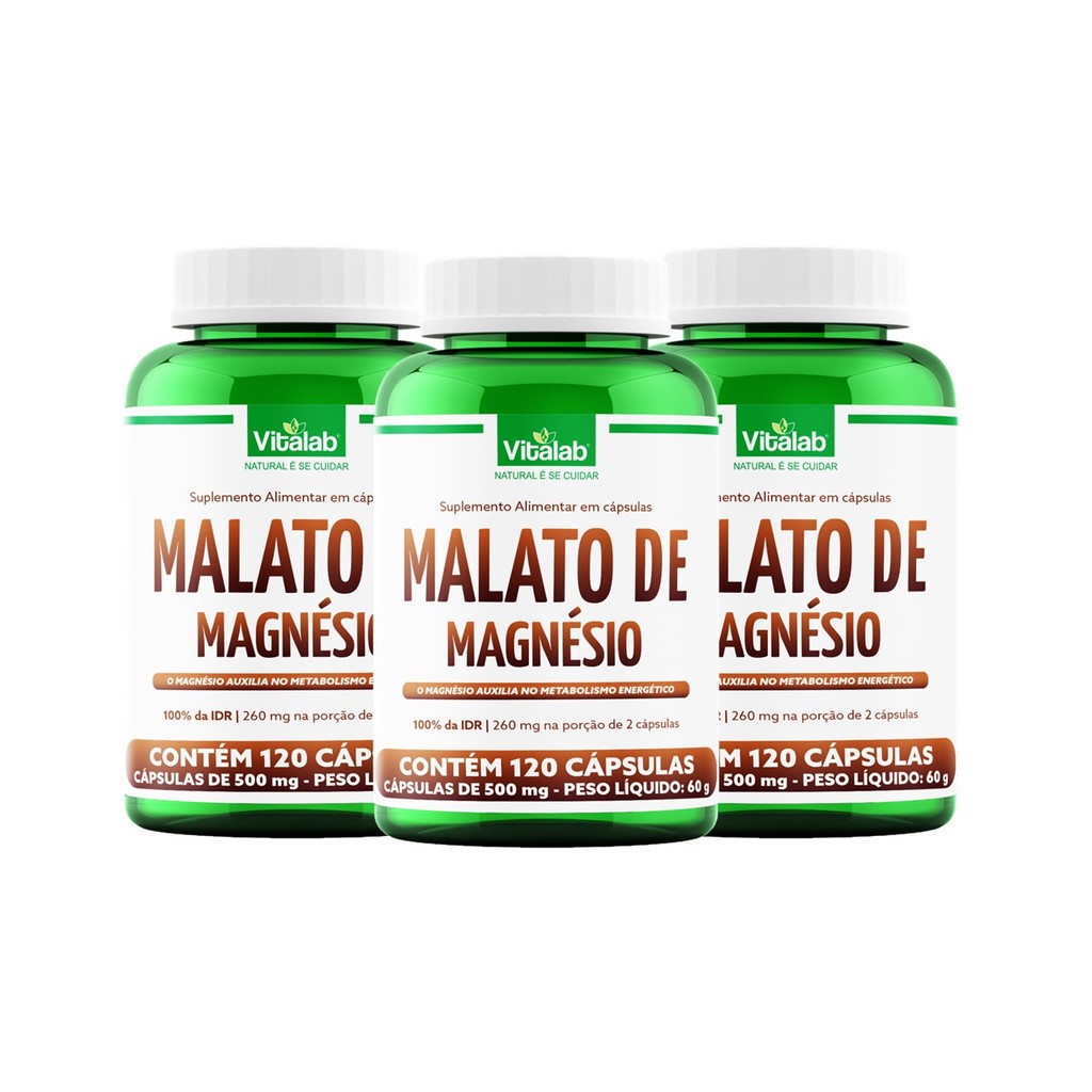 Kit 3 Malato de Magnésio Vitalab com 120 Cápsulas cada Pote | Shopee Brasil