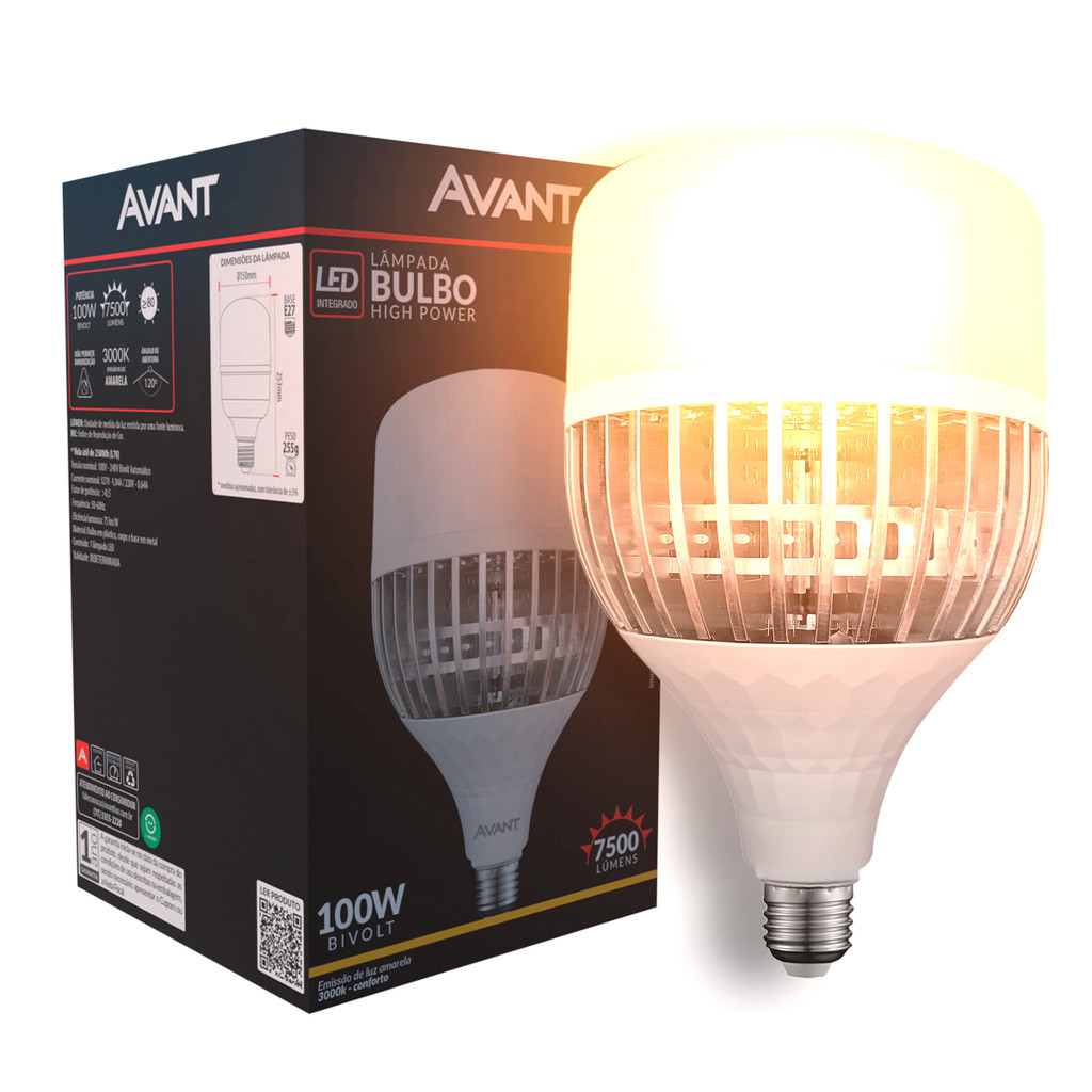 Lampada Led Bulbo Hp 100w 3000k Branco Quente E27 110v/220v Ip20 Branco ...