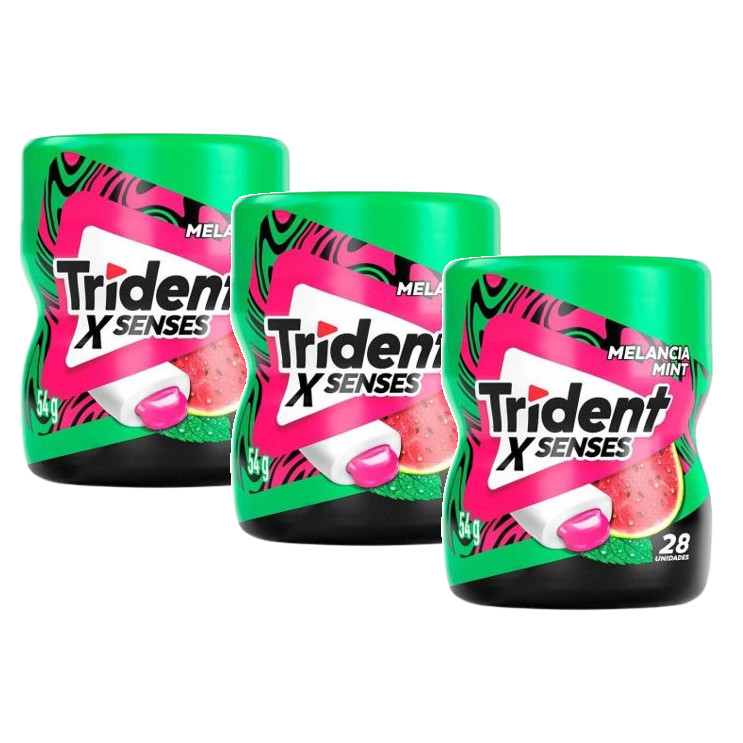 kit 3 CHICLETE TRIDENT X SENSES MELANCIA MENTA GARRAFA 54G | Shopee Brasil