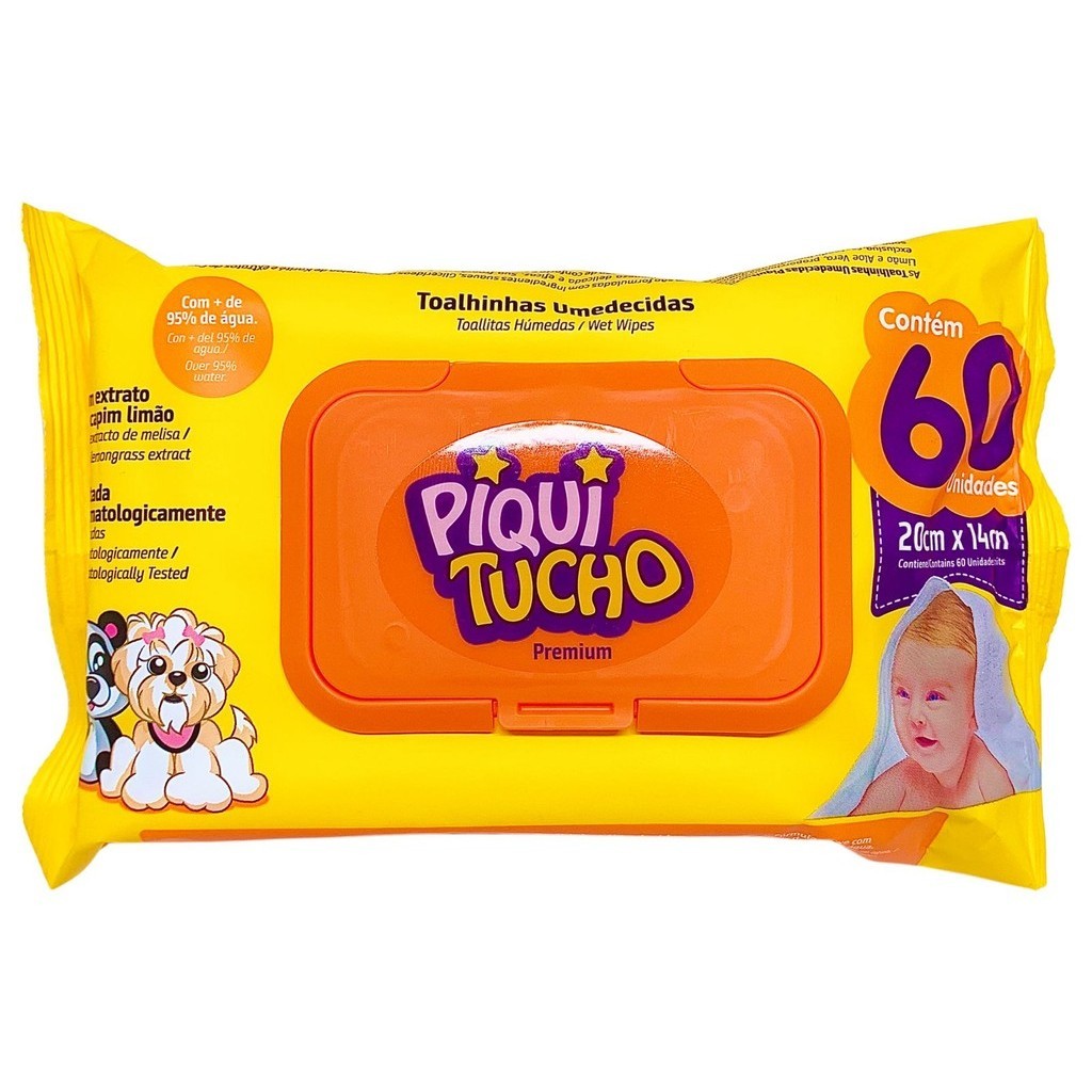 LENÇO/TOALHAS UMEDECIDAS PARA BEBE PIQUITUCHO PREMIUM C/60 UNIDADES ...