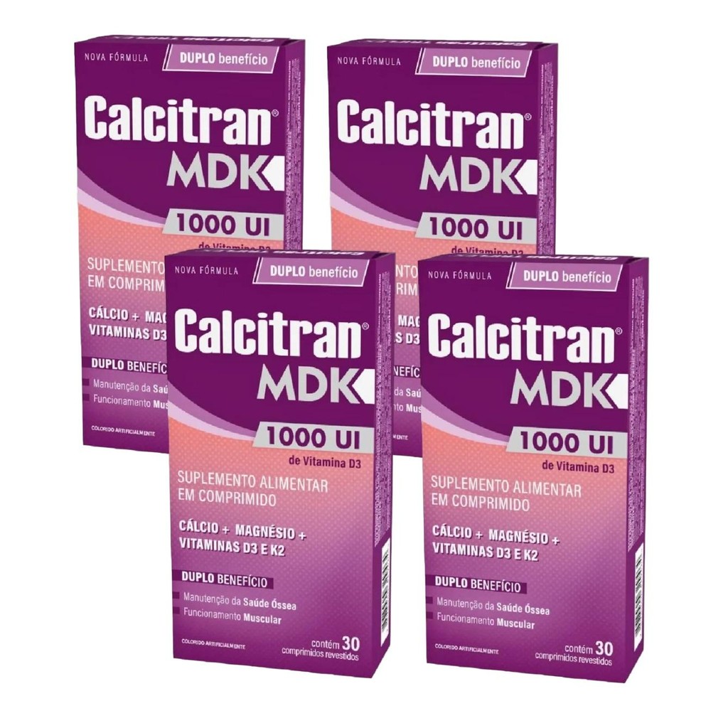 Kit Calcitran MDK 1.000UI Com 4 Caixas 30 Comprimidos Cada | Shopee Brasil