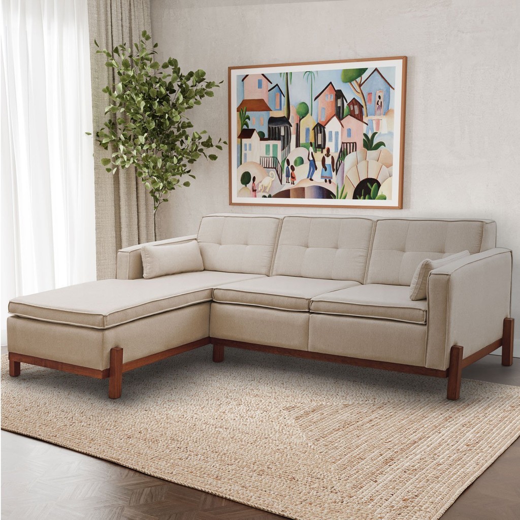 Sofá Tiê 3 Lugares com Chaise Lado Direito 223cm em Linho CabeCasa MadeiraMadeira Bege | Shopee ...