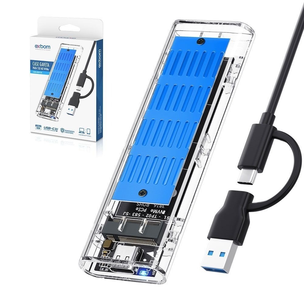 Case Adaptador Ssd M2 NVME USB-C para Usb 3.0 ou USB 3.1 dual NGFF M2 ...
