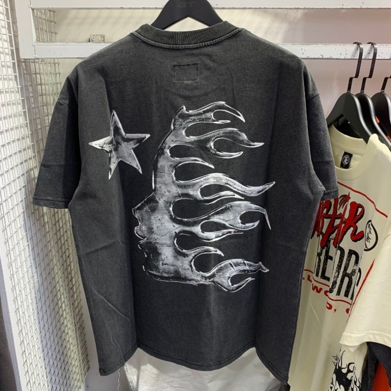 High Street Hellstar New Vintage Wash Old Print Hip Hop Casual Camiseta ...