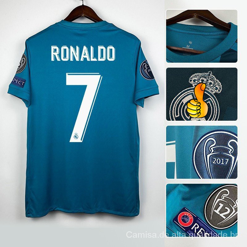 17-18 Real Madrid 2 Ronaldo retro azul futebol personalizado Camisa7 ...