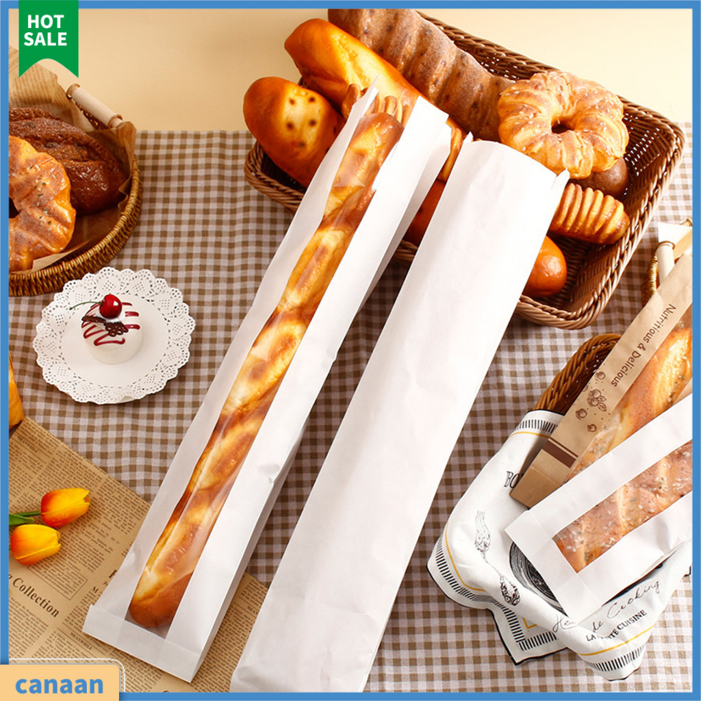 Kraft Paper Bread Bags Window 50pcs Baguette Bag with Oil-proof ...