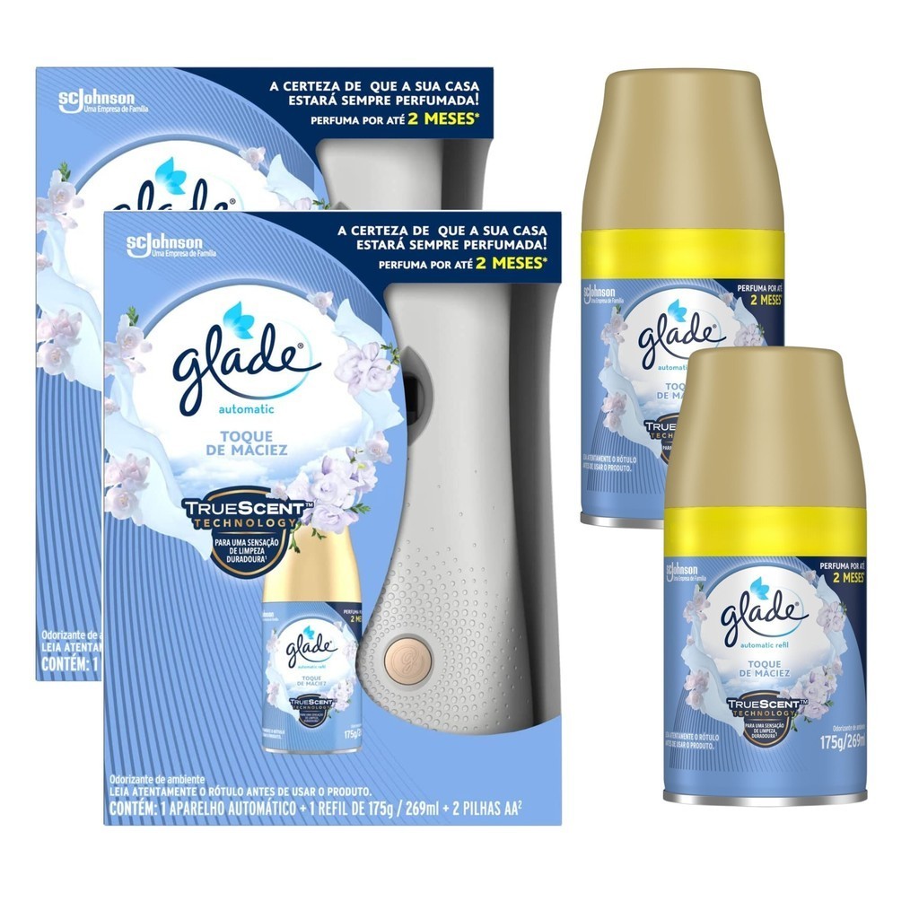 Kit 2 Aparelhos Automático + 4 Refis Glade Toque De Maciez 269ml ...