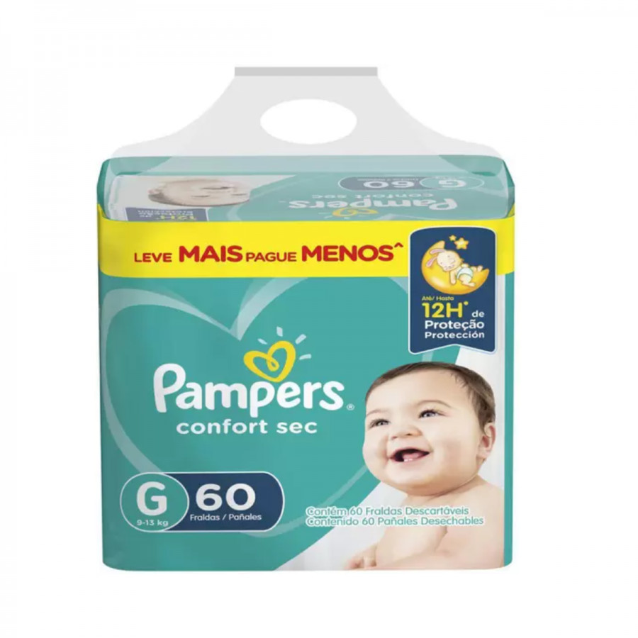 Fralda Pampers Confort Sec Super Tamanho G 60 un | Shopee Brasil