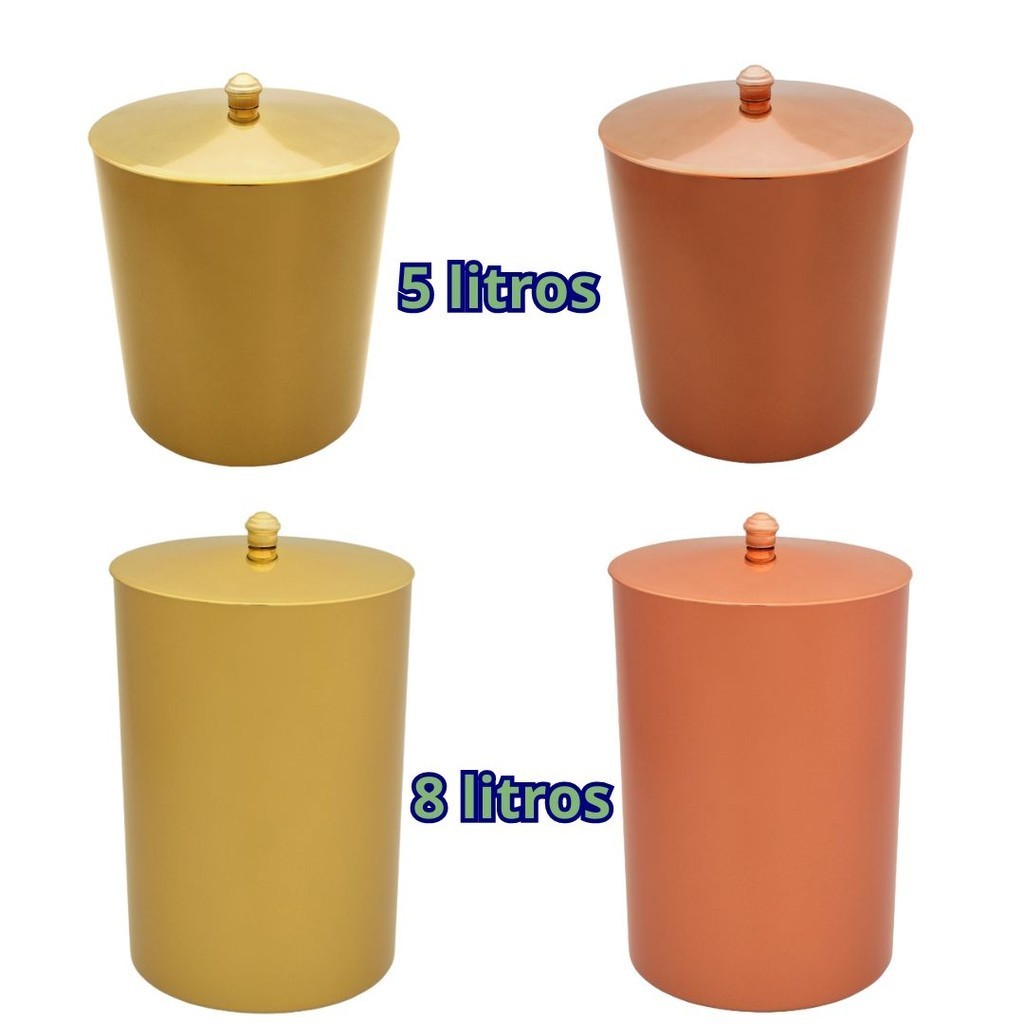 Lixeira Banheiro Cozinha 5 litrose 8 litros-Dourada-Rose Gold Tampa ...