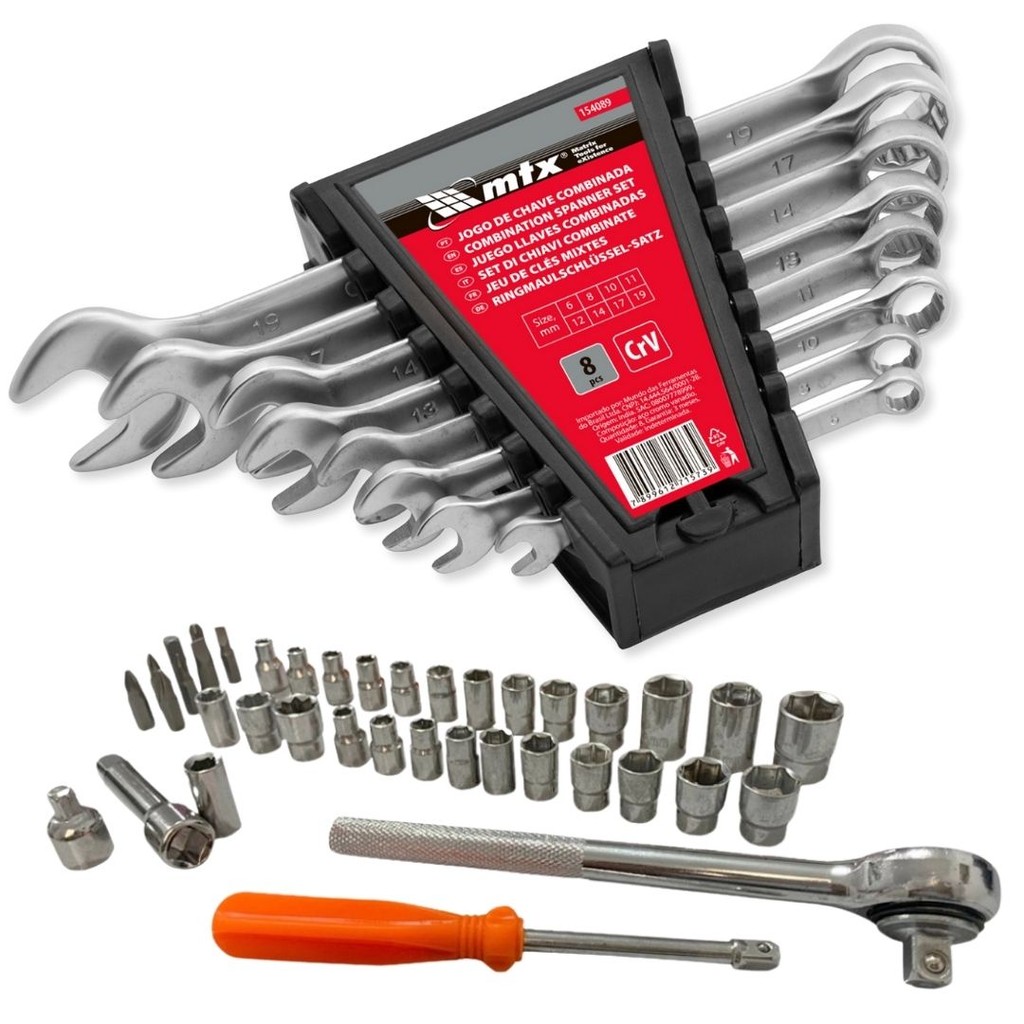 Kit Soquete 40 Peças Com Catraca e Jogo Chaves 8 Peças | Shopee Brasil