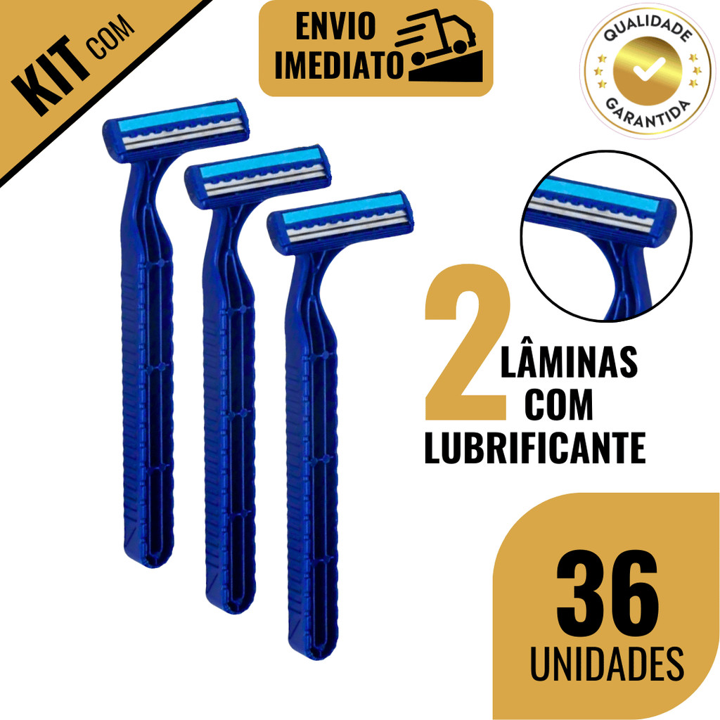 Kit 36 Aparelho de Barbear 2 Lâminas Prestobarba com Fita Lubrificante ...