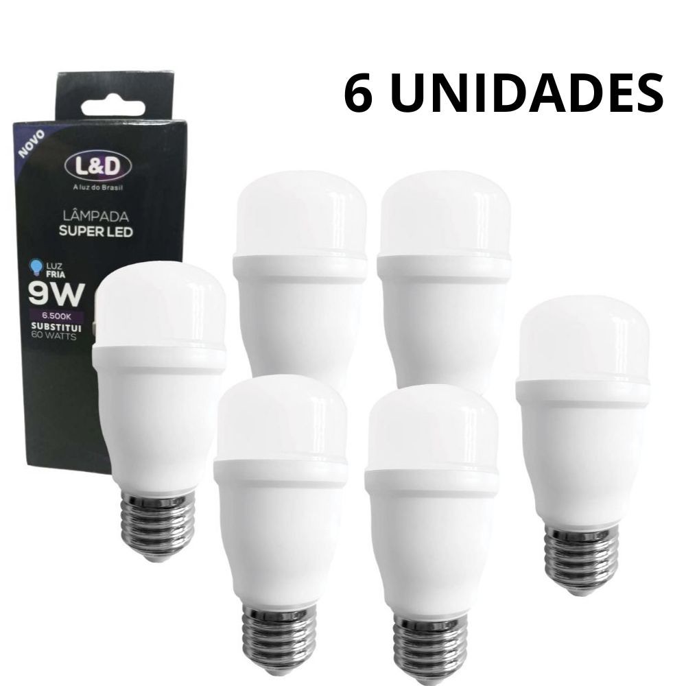 Kit 6 Lâmpadas Led Mini Bulbo 9w T45 Branco Frio Compacta Abajur 110v e ...