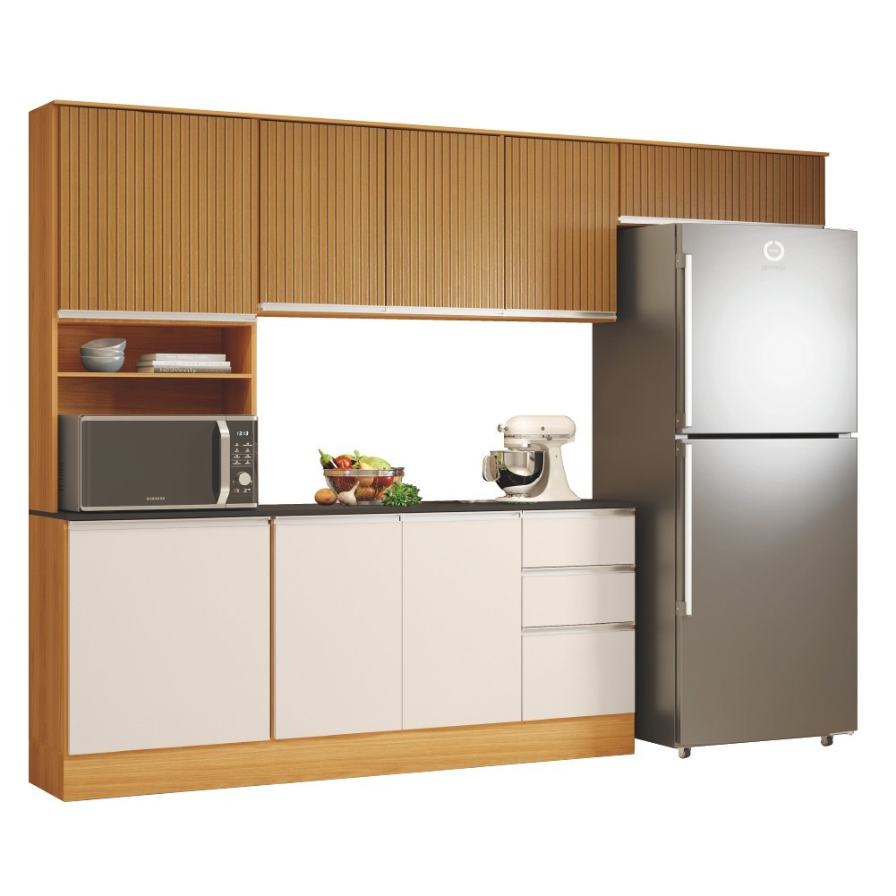 Armário de Cozinha Completa 9 Portas 2 Gavetas Com Nicho Para Micro ...