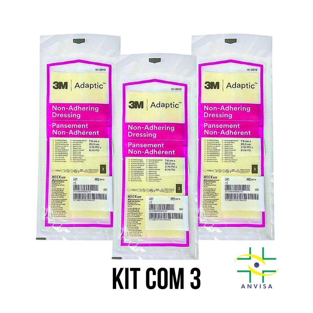 3 Curativos Adaptic 3M 7.6cmx20.3cm c/ 3 unidades (total 9 unidades ...
