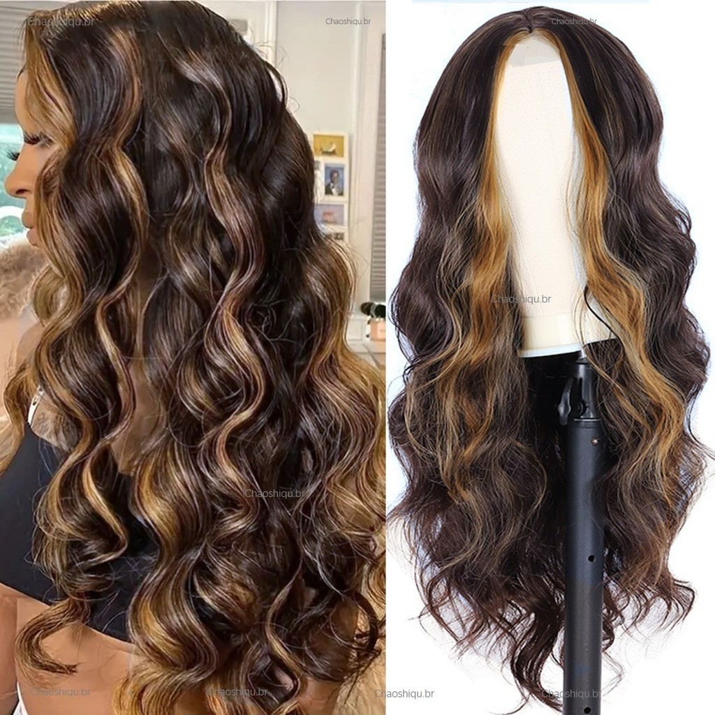 Br532 wig peruca marrom preta lace Cabelo Humano cacheado natural ...