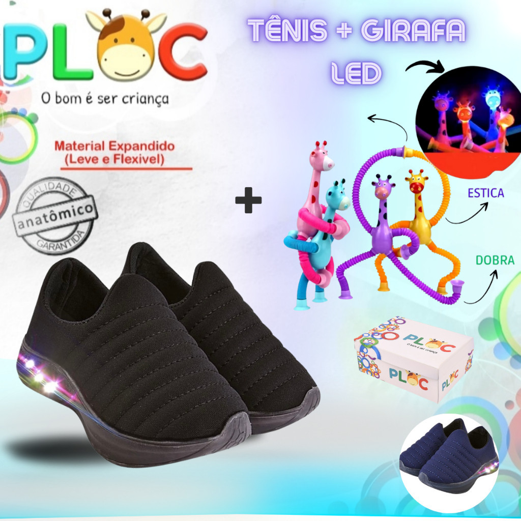 Kit Divertido Ploc LED - Tênis LED + Girafa Ploc LED Estica e Puxa ...