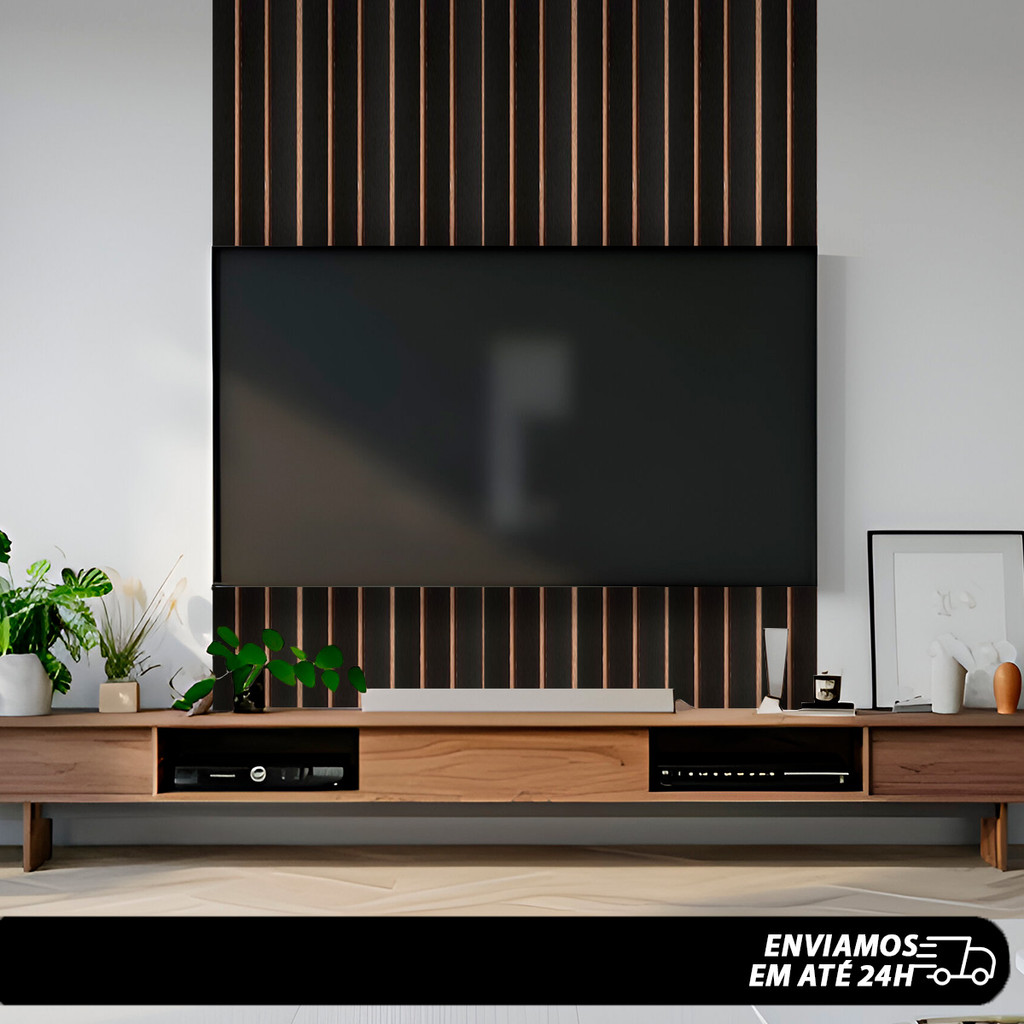 Kit 100 Placas Painel Revestimento Ripado em MDF Auto Colante - 45x11cm ...