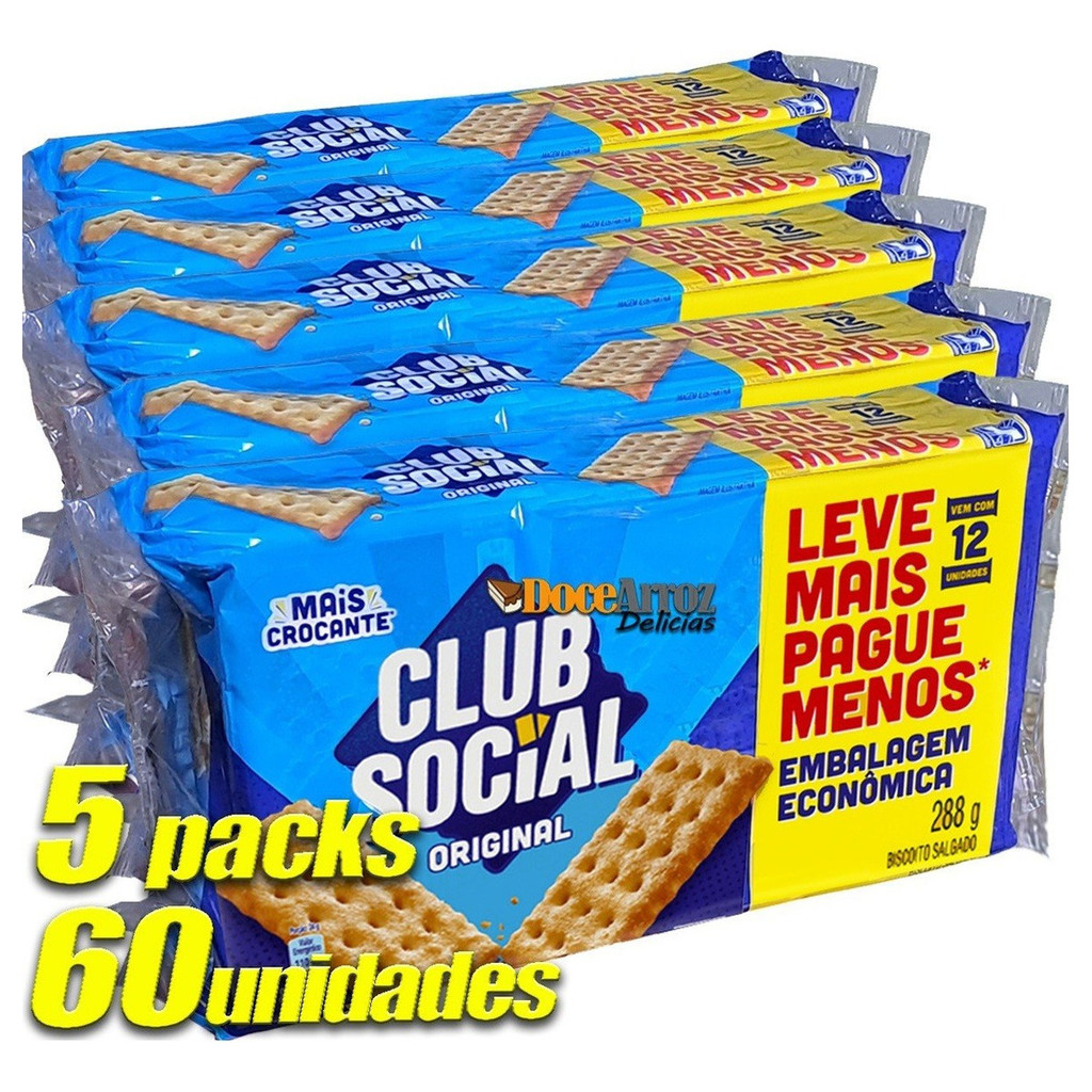 Biscoito Club Social Original 05 Packs - Total 60 Unidades | Shopee Brasil