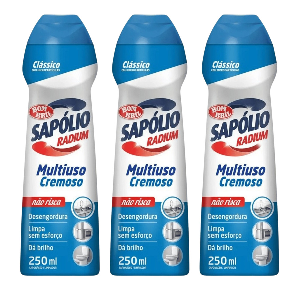 Kit 3 Sapólio Radium Multiuso Cremoso Clássico 250ml | Shopee Brasil