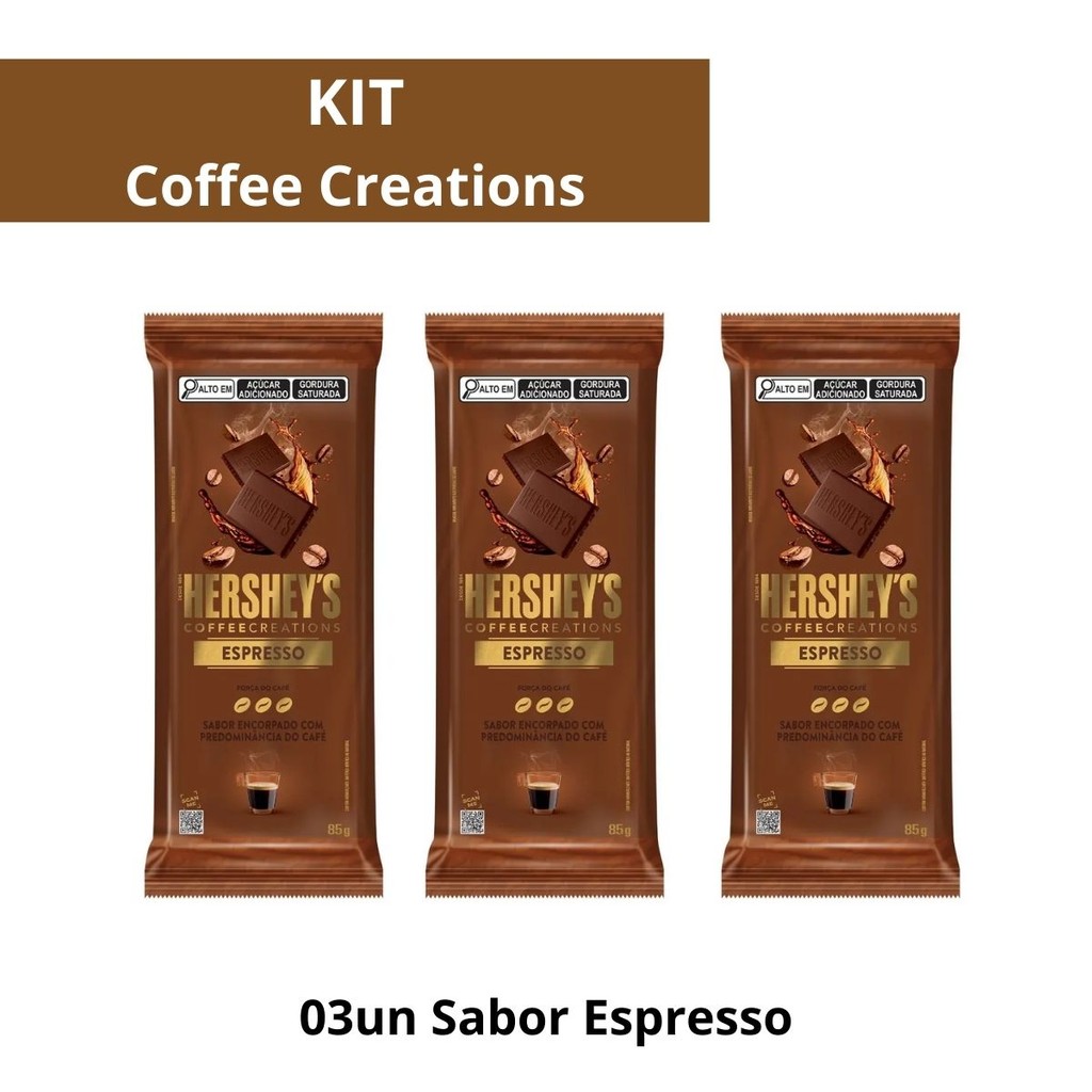 Kit 03un - Barra Chocolate Hershey's Coffee Creations Sabor Café Espresso 85g | Shopee Brasil