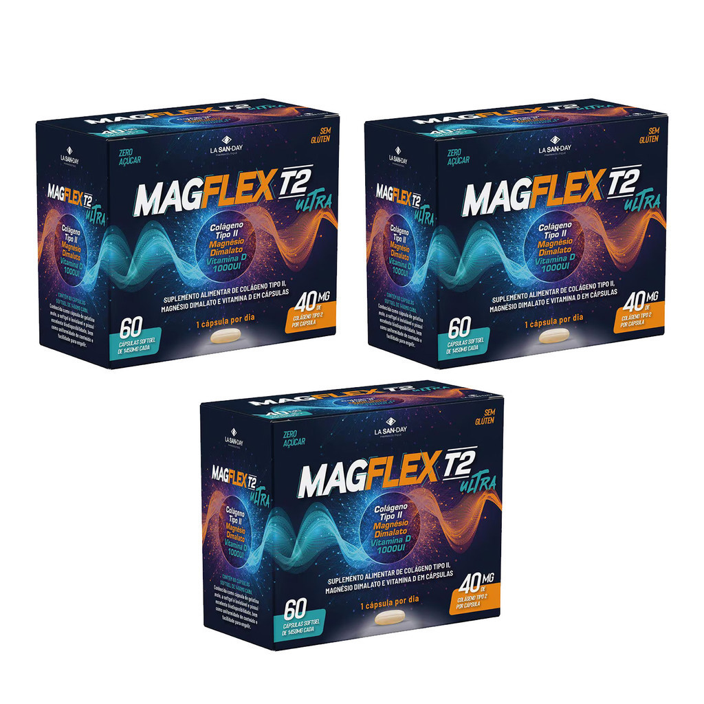 Kit 3 Magflex T2 Ultra Colágeno 60 Cápsulas - La San Day | Shopee Brasil