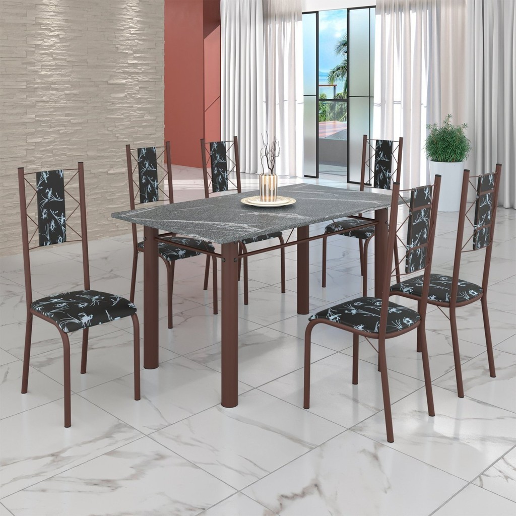 Conjunto Sala de Jantar Bahia Mesa Tubo 3" 140x75cm Tampo Pedra Granito ...