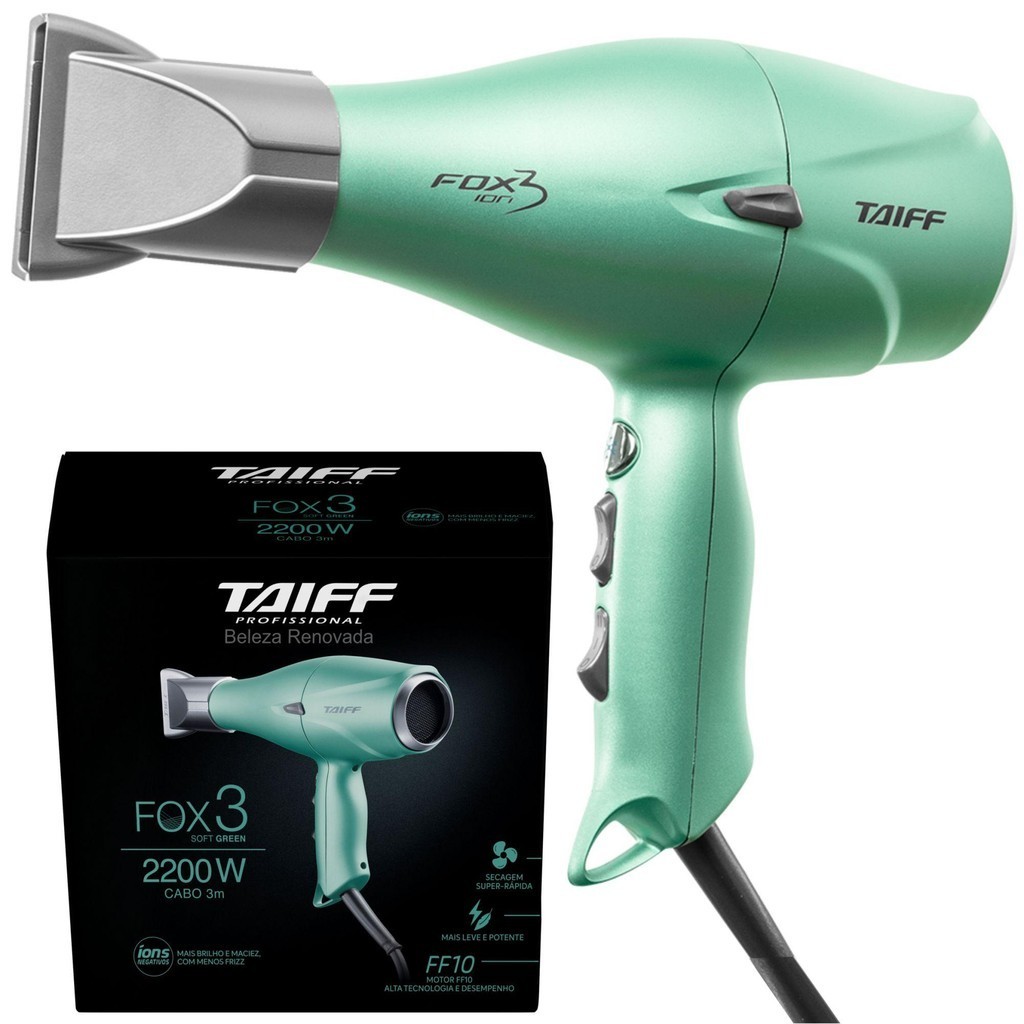 Secador De Cabelo Taiff Fox Ion 3 Original Verde | Shopee Brasil