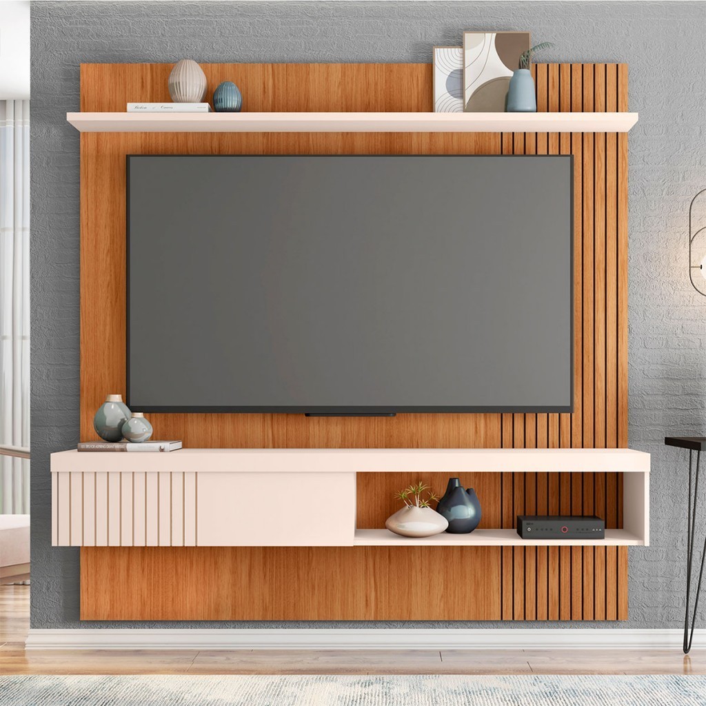 Painel para TV Até 65 Polegadas 1 Porta Ripado Jade Freijo/Off White - Caemmun | Shopee Brasil