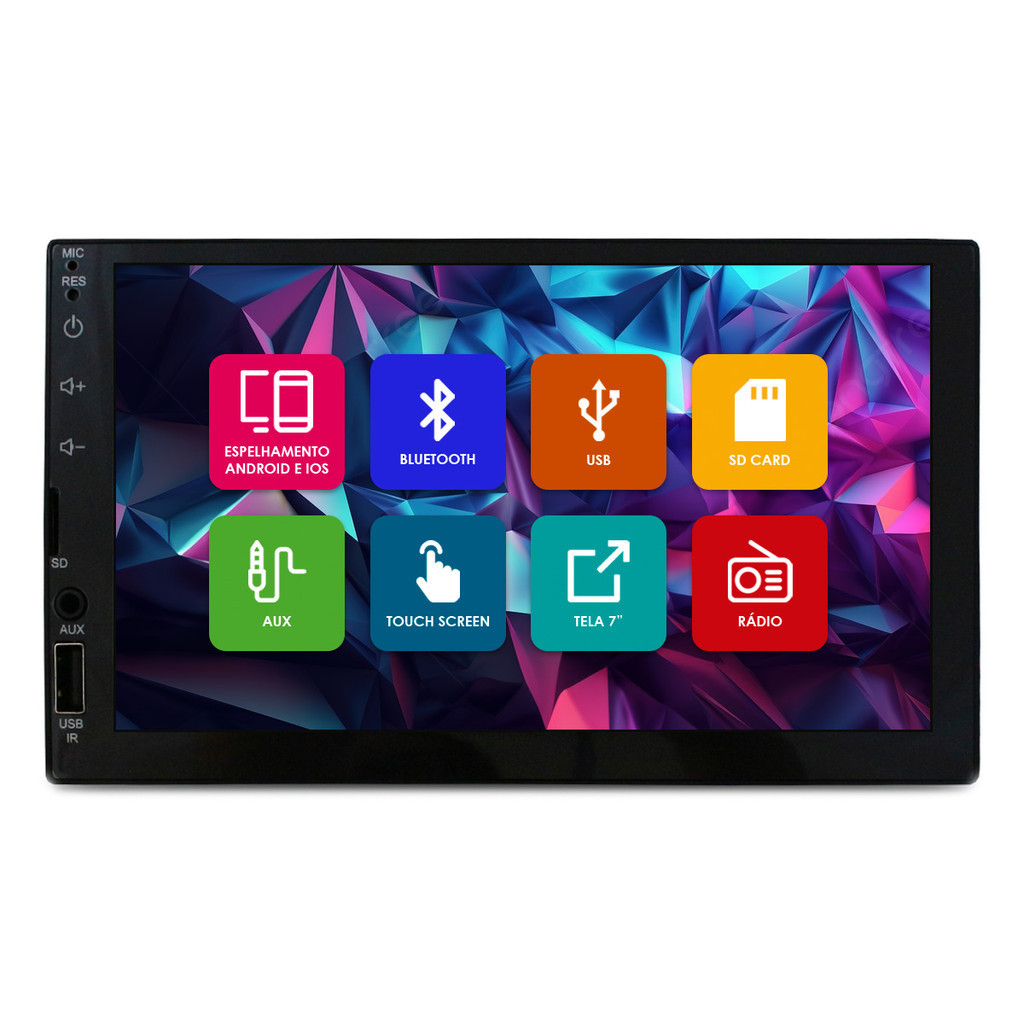 Central Multimidia 2 Din 7 Polegadas H-Tech Espelhamento Android Ios Bluetooth Usb Fm Full Hd ...