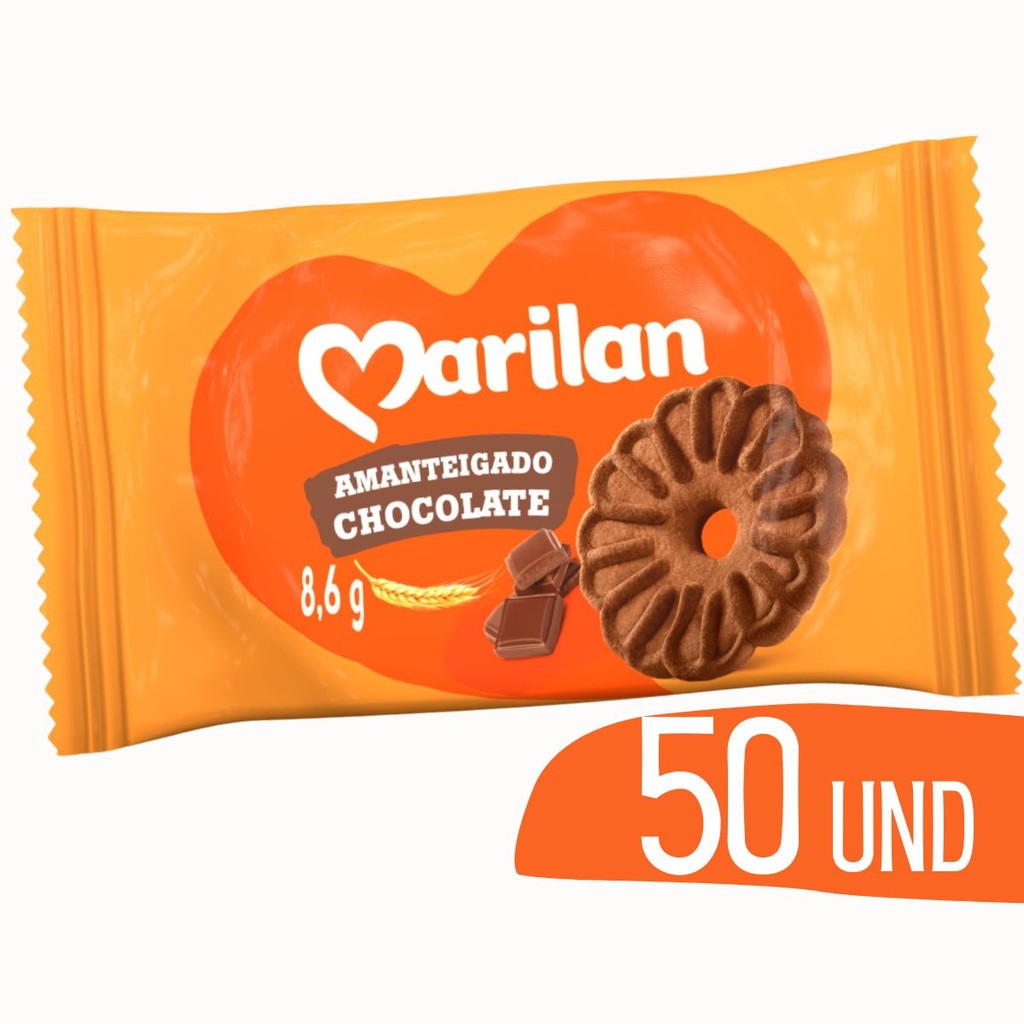Biscoito Amanteigado Chocolate Marilan Sache 8g - 50 unid | Shopee Brasil