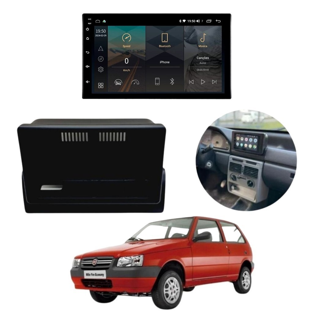 KIT MOLDURA 2 DIN FIAMON UNO MILLE/FIORINO + CENTRAL MULTIMIDIA ANDROID | Shopee Brasil