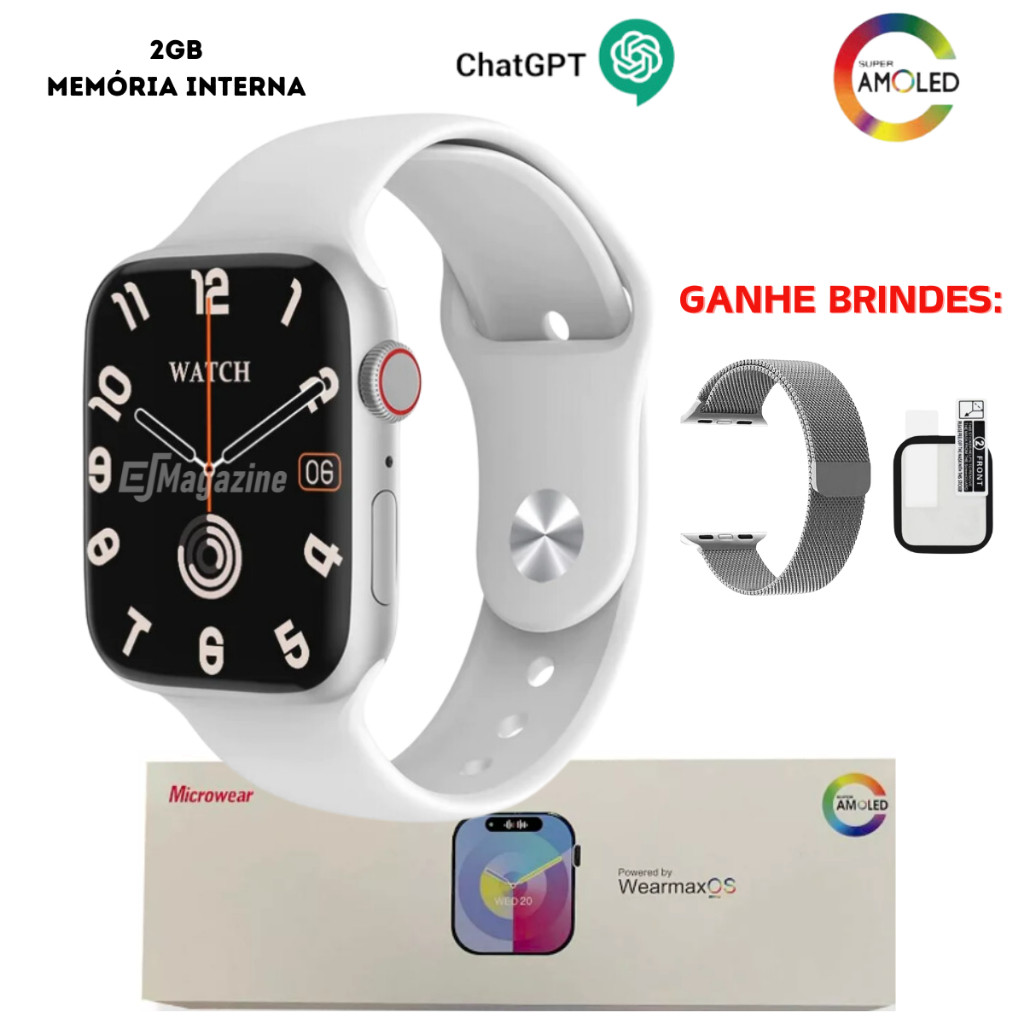 Relógio Smartwatch W99+ Plus Series 9 Prata Com Pulseira Metal Milanese ...