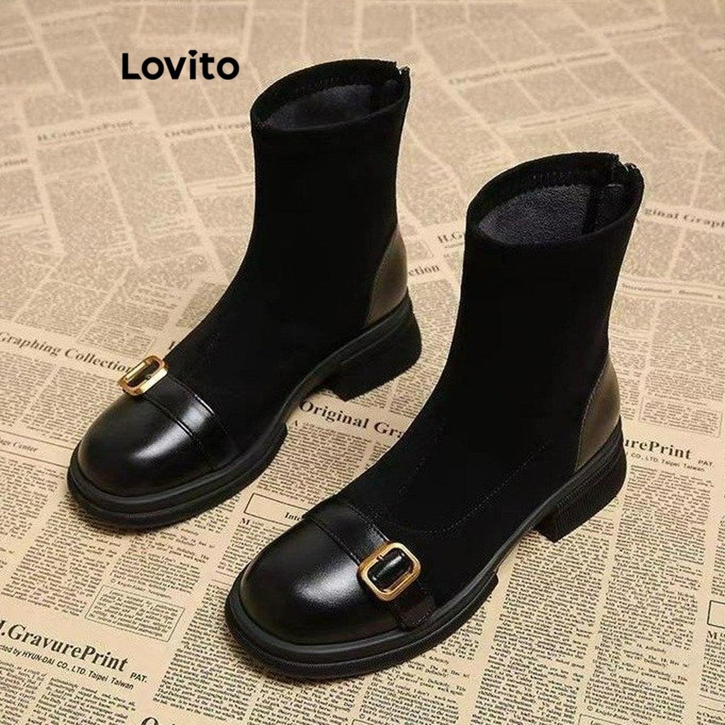 Lovito Vintage Plain Retro Botas Martin da moda para mulheres LFA55337 ...