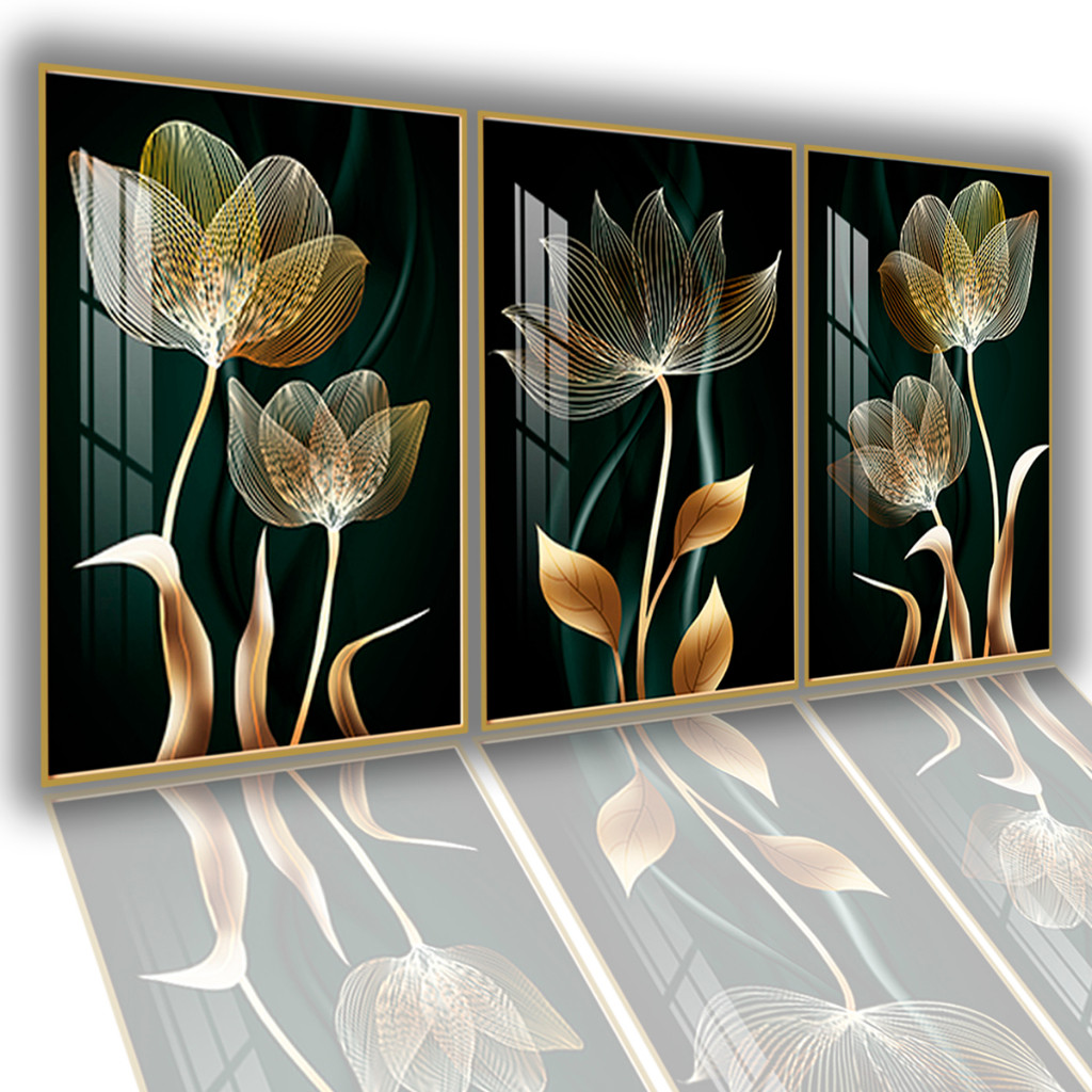 Quadro Decorativo Flor Abstrata Trio Gold Sala Quarto Hall | Shopee Brasil