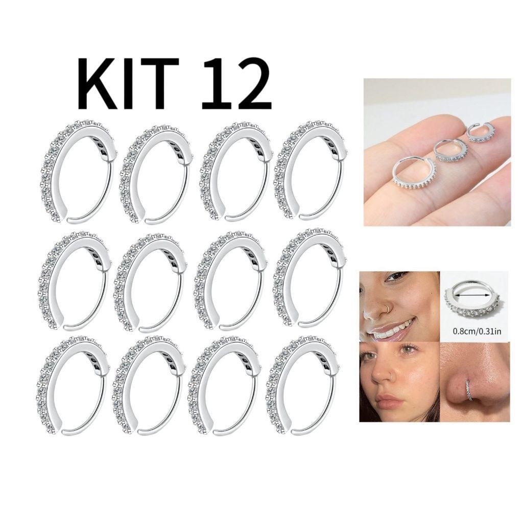 Kit 12 Unidades Piercing De Orelha De Tragus Com Argola De Cartilagem ...