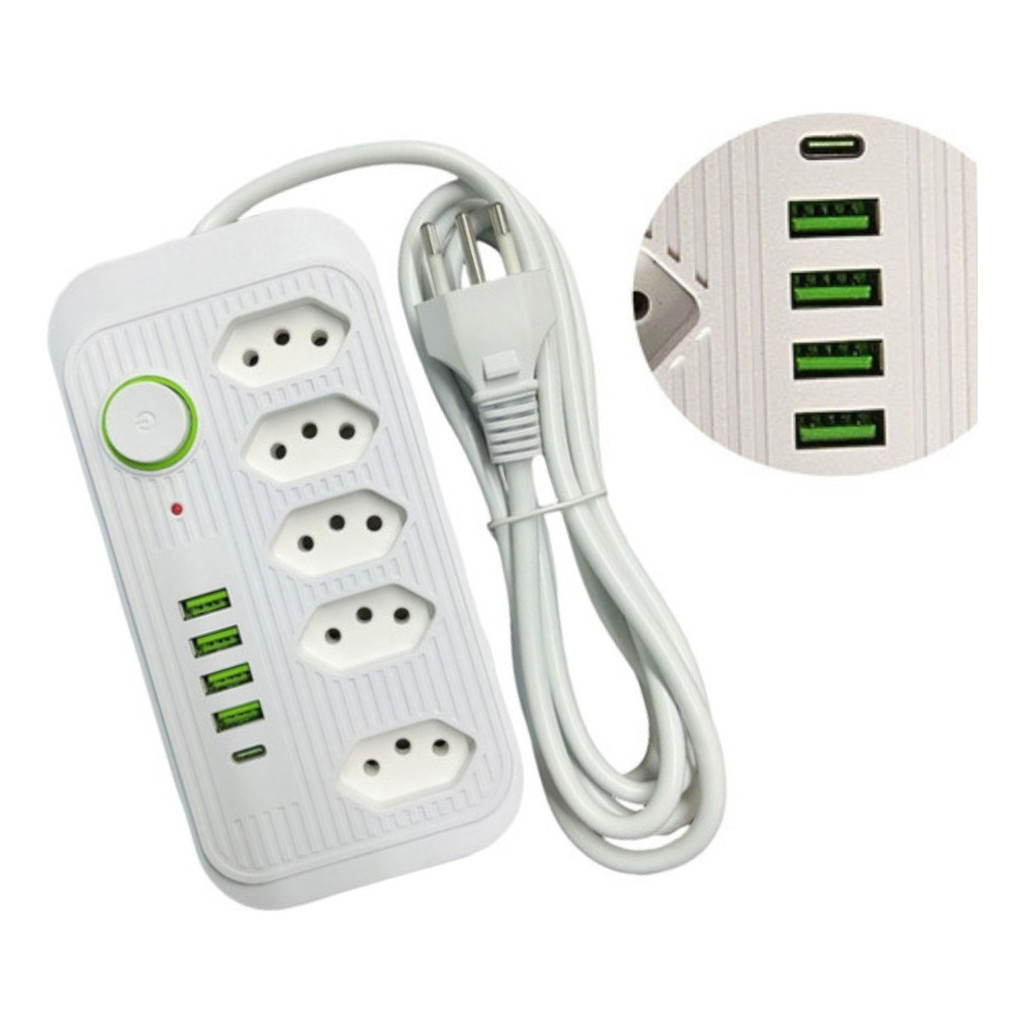 FILTRO DE LINHA 5 TOMADAS 4 USB 1 USB-C BOTÃO ON/OFF INMETRO 3 METROS | Shopee Brasil