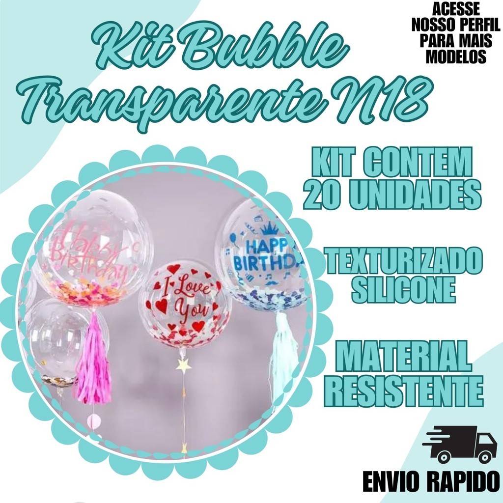 Kit 20 Unidades Balão Bubble 18 Polegadas 45 Cm Cristal | Shopee Brasil